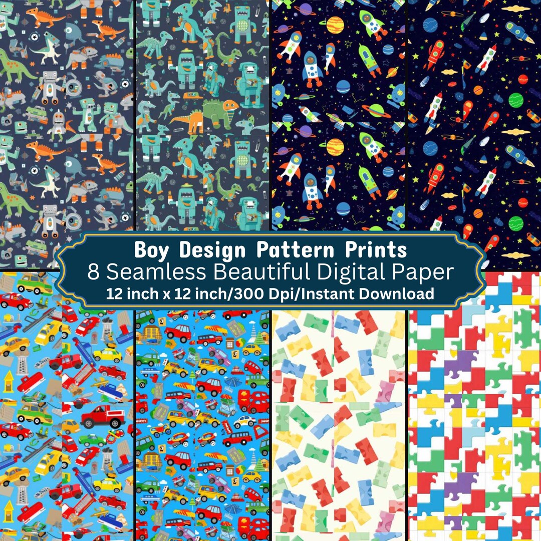 Cute Kids Toy Pattern Digital Paper | Baby Boy Scrapbook Paper ...