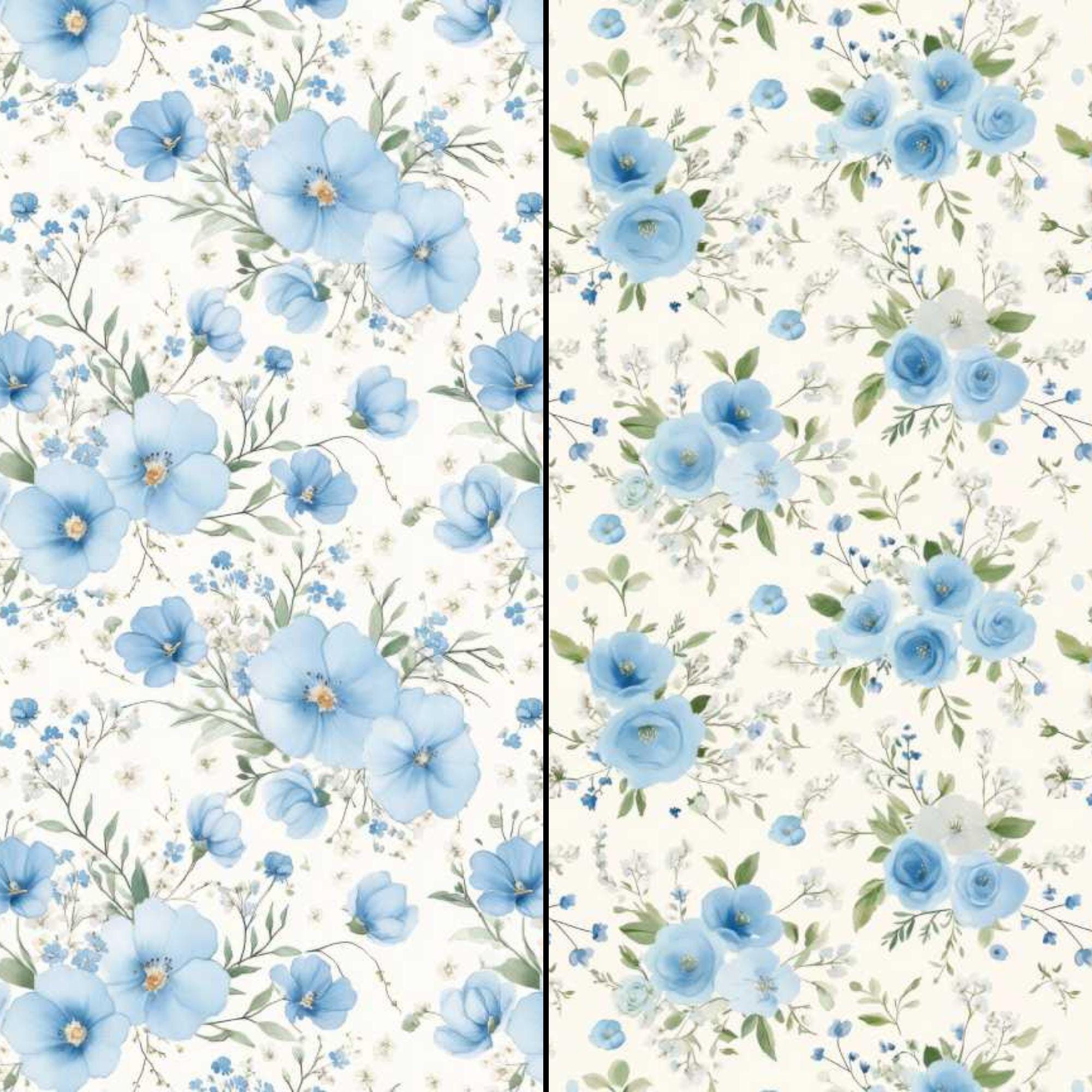 Baby Blue Flower Pattern Digital Paper | Seamless Floral Design for ...