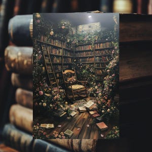 Dark Academia Library Scene Poster | Gothic Library Wall Art ...