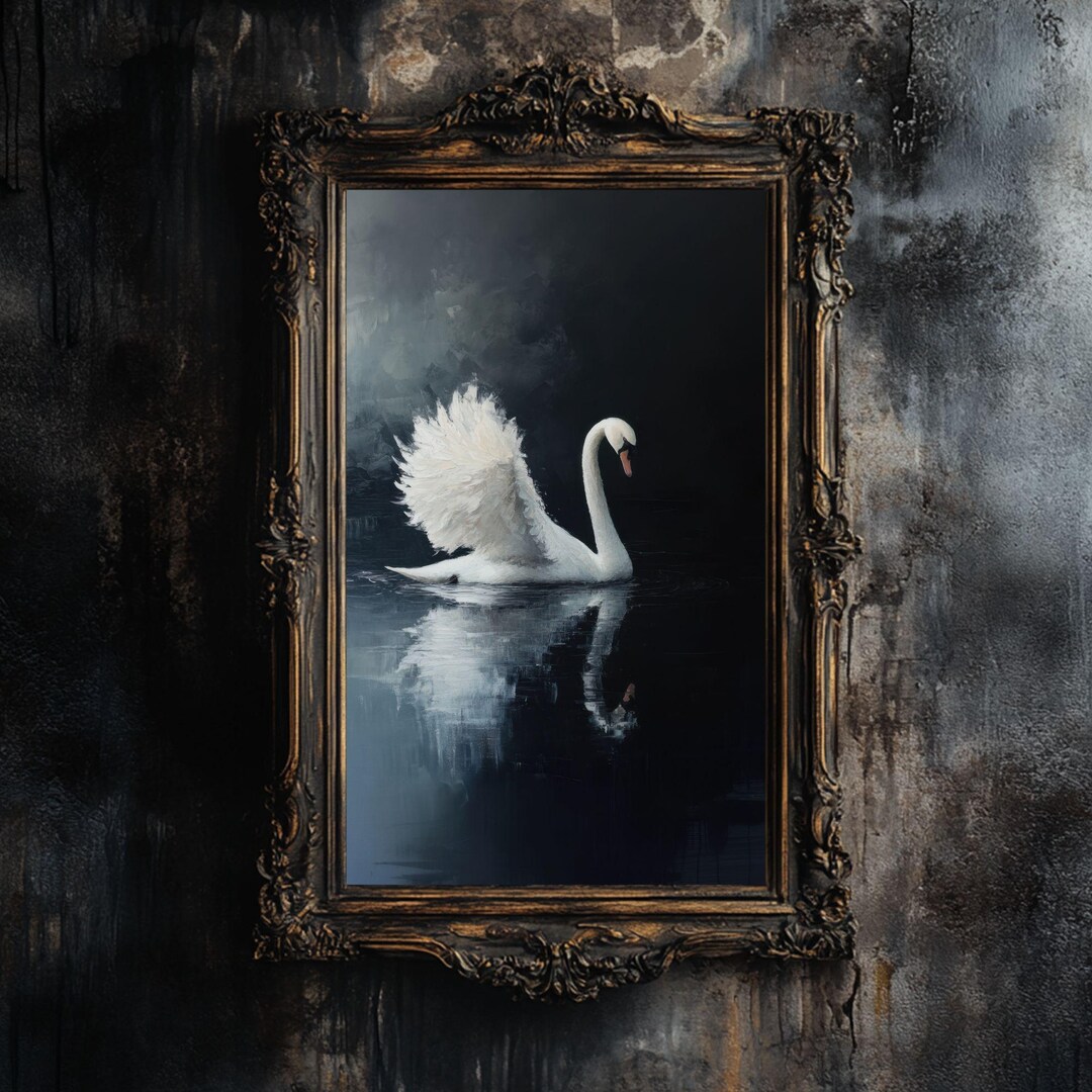 Elegant White Swan Art Print | Gothic Swan Wall Decor | Dark Academia ...