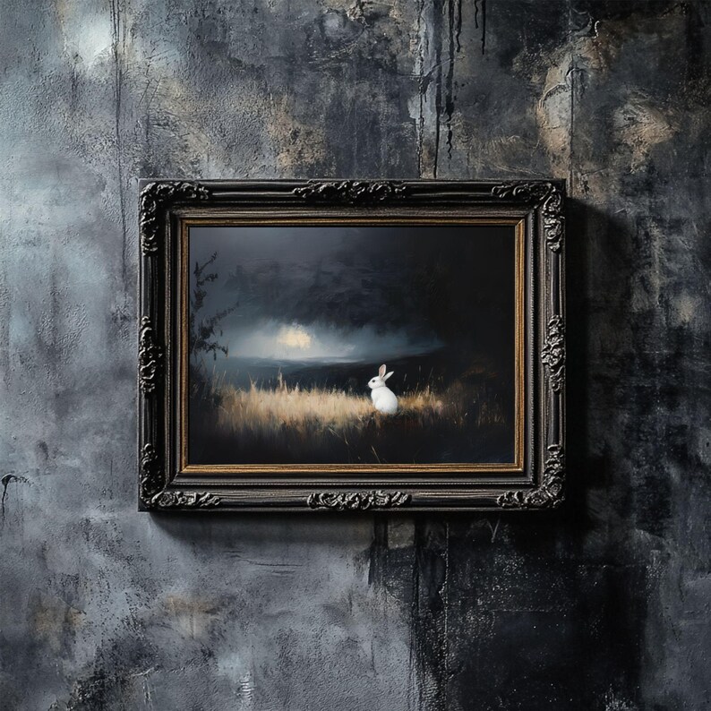 Gothic White Bunny Rabbit Art Print | White Bunny Cottagecore Poster ...