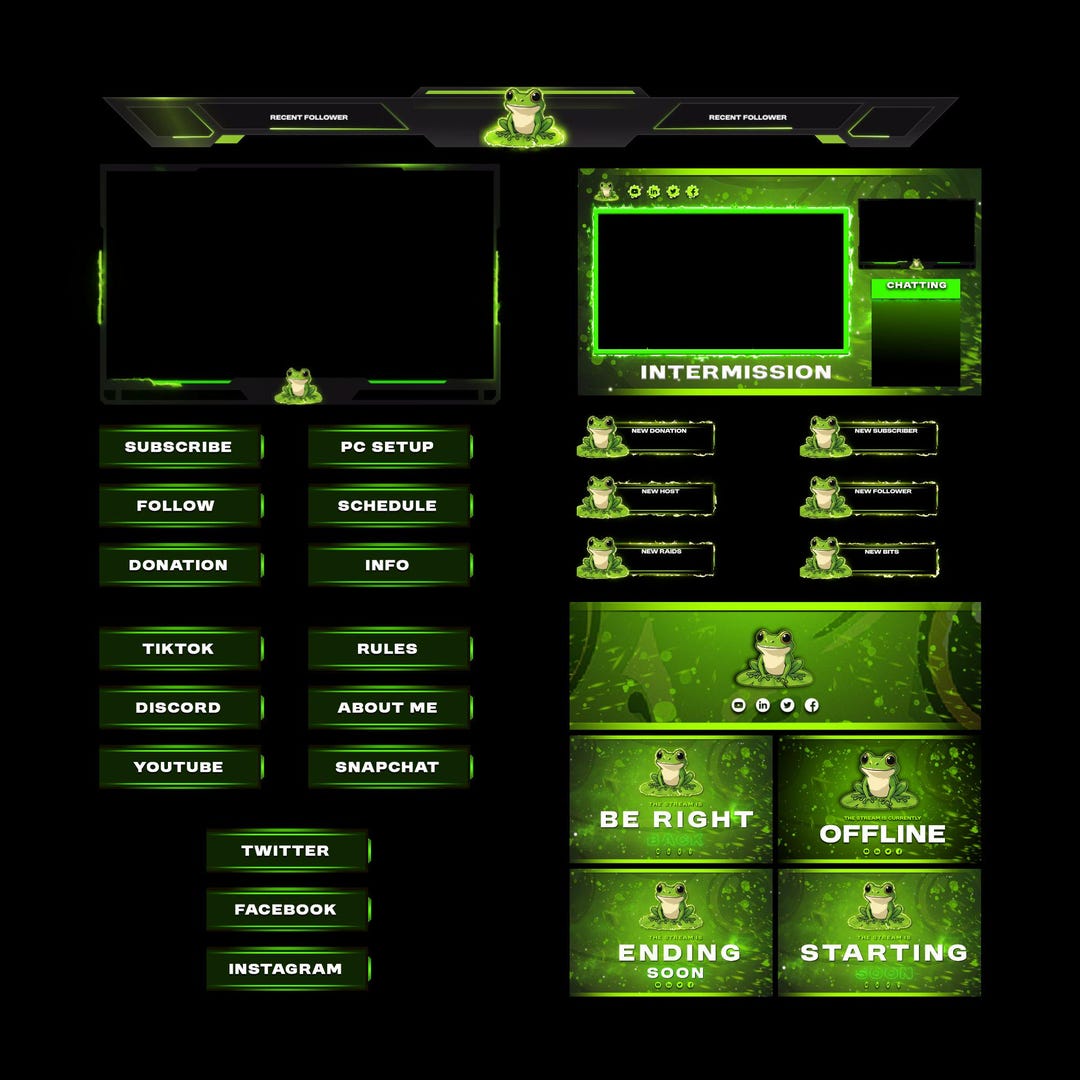 Frog Stream Alerts Twitch Overlay Pack | Frog Alert Stream Screens ...