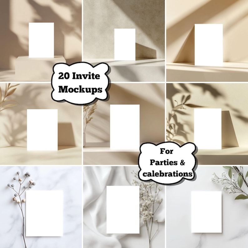 20 Plain White Invitation Mockup Template | Minimalist Card Display for ...