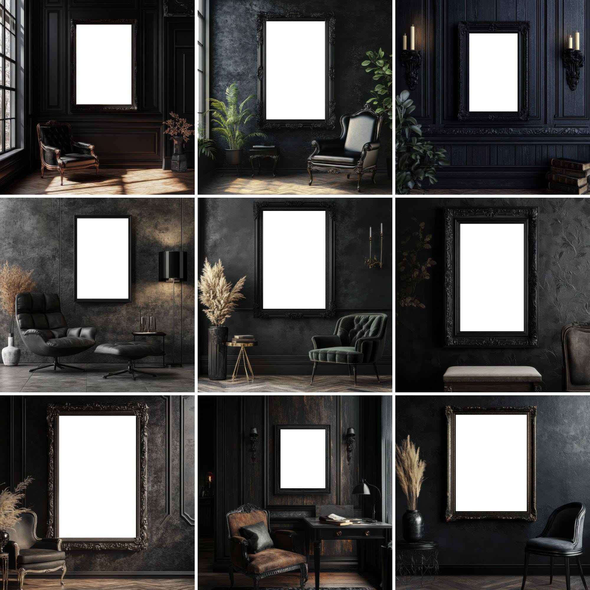 Dark Gothic Vertical Frame Mockup | Academia Wall Art Display | Elegant ...