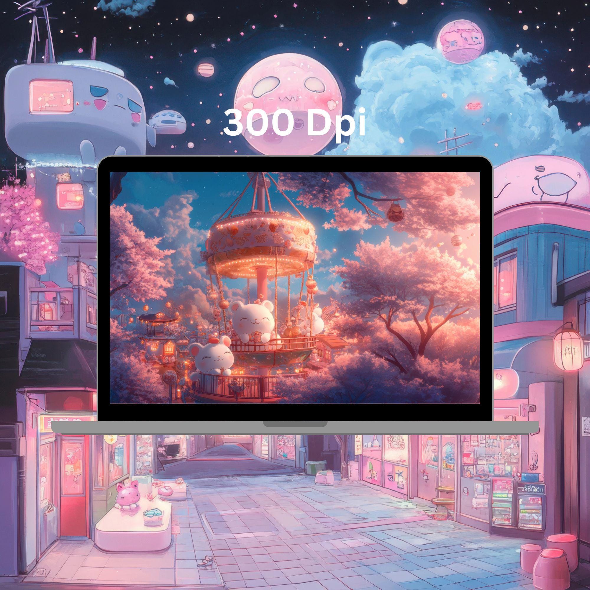 Kawaii Desktop Wallpaper | Cute Aesthetic Kawaii Background | Digital ...