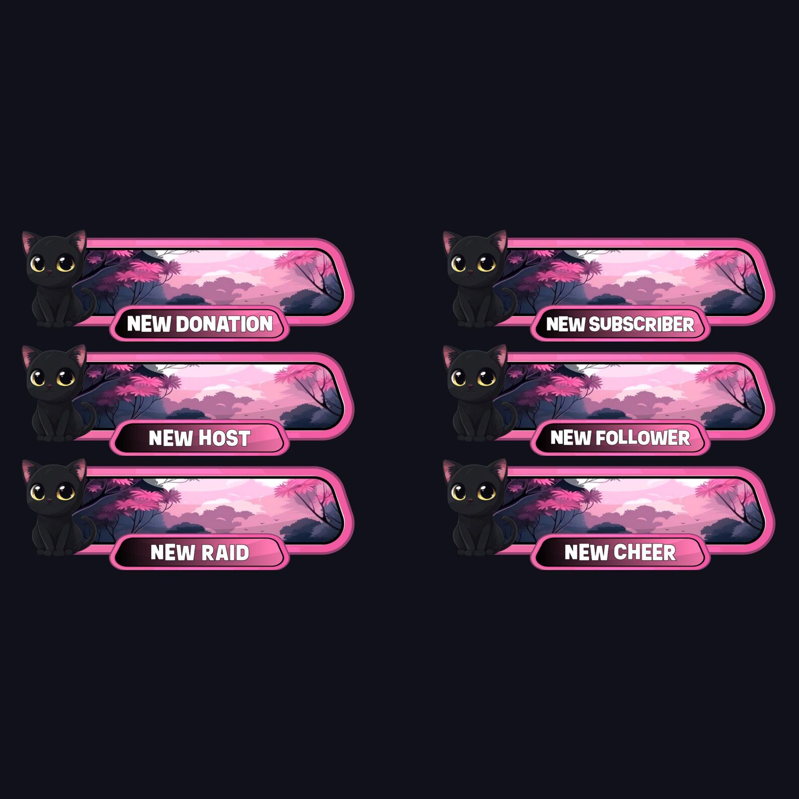 Black Cat Twitch Full Overlay Package | Pink & Black Stream Overlays ...