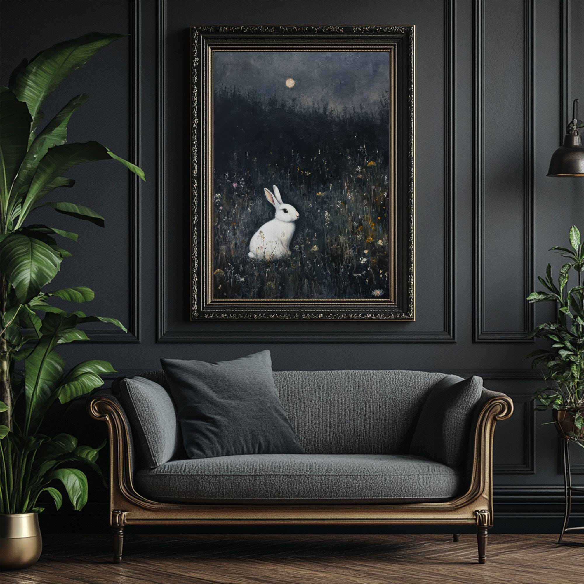Gothic White Rabbit Art Print | Bunny Cottagecore Wall Decor | Dark ...