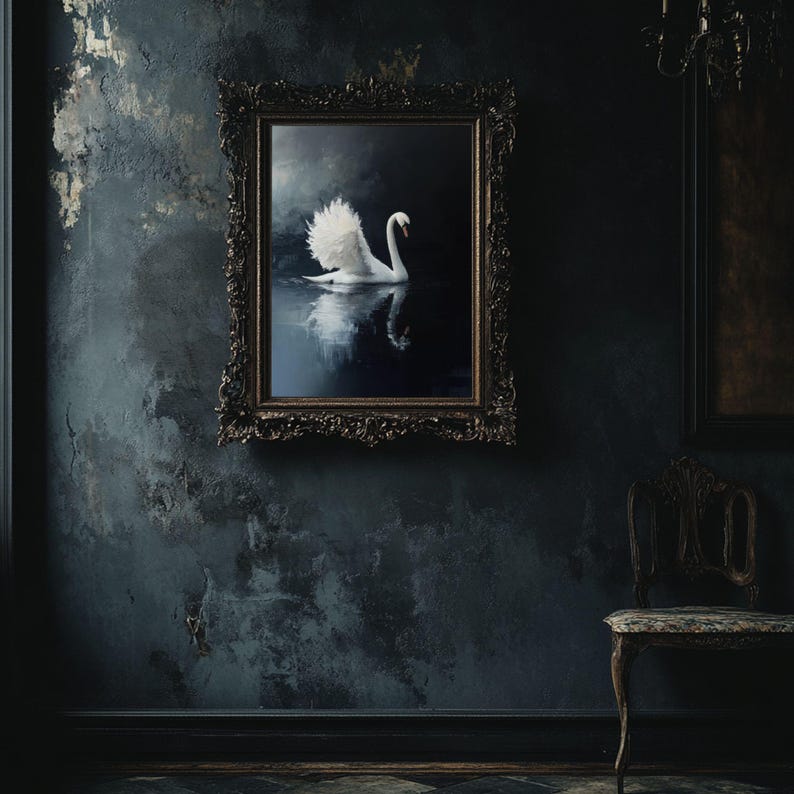 White Swan Oil Painting | Vertical Gothic Wall Art | Dark Academia Home ...