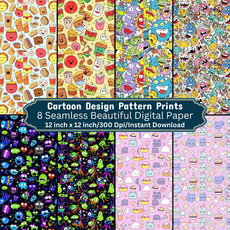 Cartoon Background Digital Paper | Fun Cartoon Pattern | Scrapbook ...