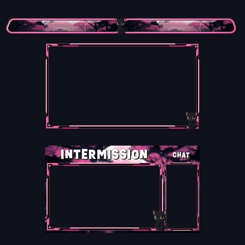Black Cat Twitch Full Overlay Package | Pink & Black Stream Overlays ...