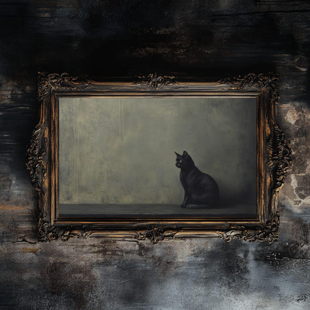 Black Cat Horizontal Wall Art | Gothic Landscape Print | Witchy Home ...