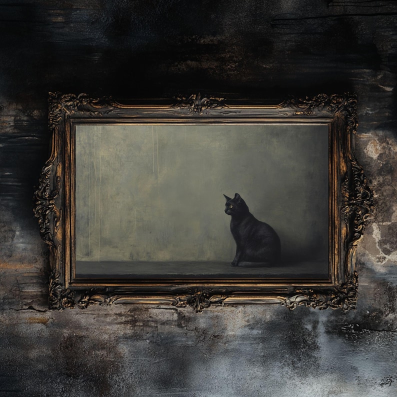 Black Cat Horizontal Wall Art | Gothic Landscape Print | Witchy Home ...