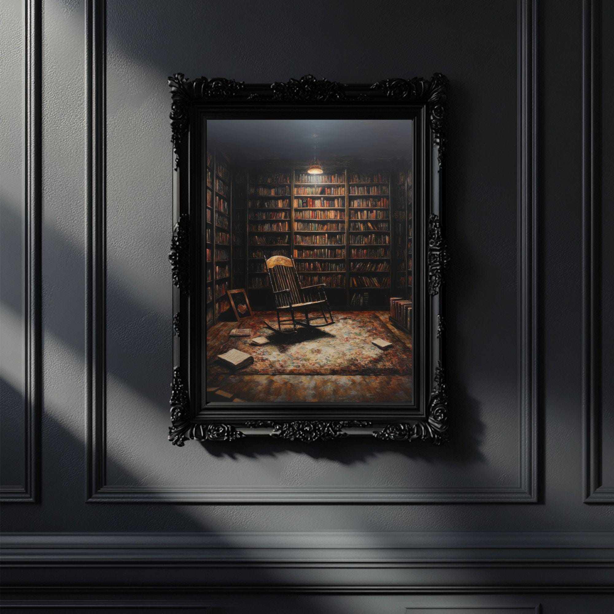 Dark Academia Library Scene Art Print | Gothic Library Poster ...