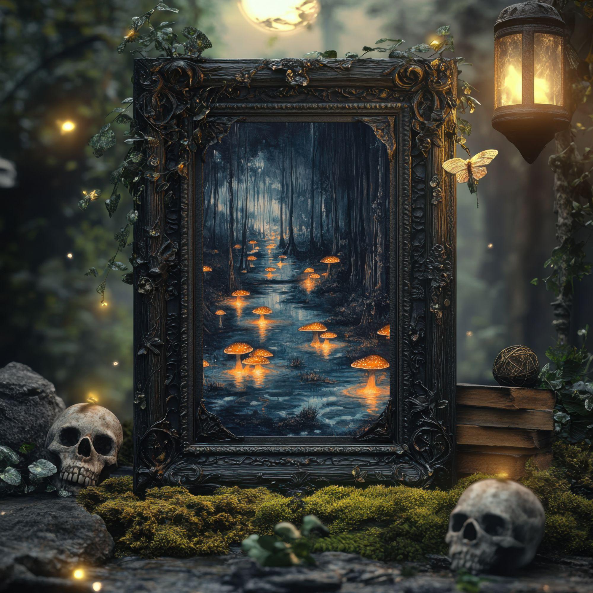 Witchy Dark Gothic Vertical Frame Mockup | Dark Wooden Wall Art Display ...