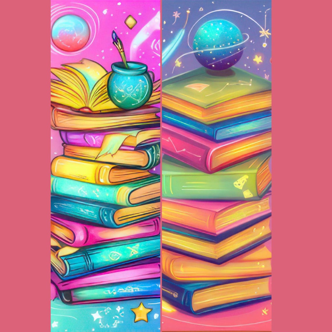 8 Pile of Books Romance Bookmark Set | Printable Cute Reading-themed ...