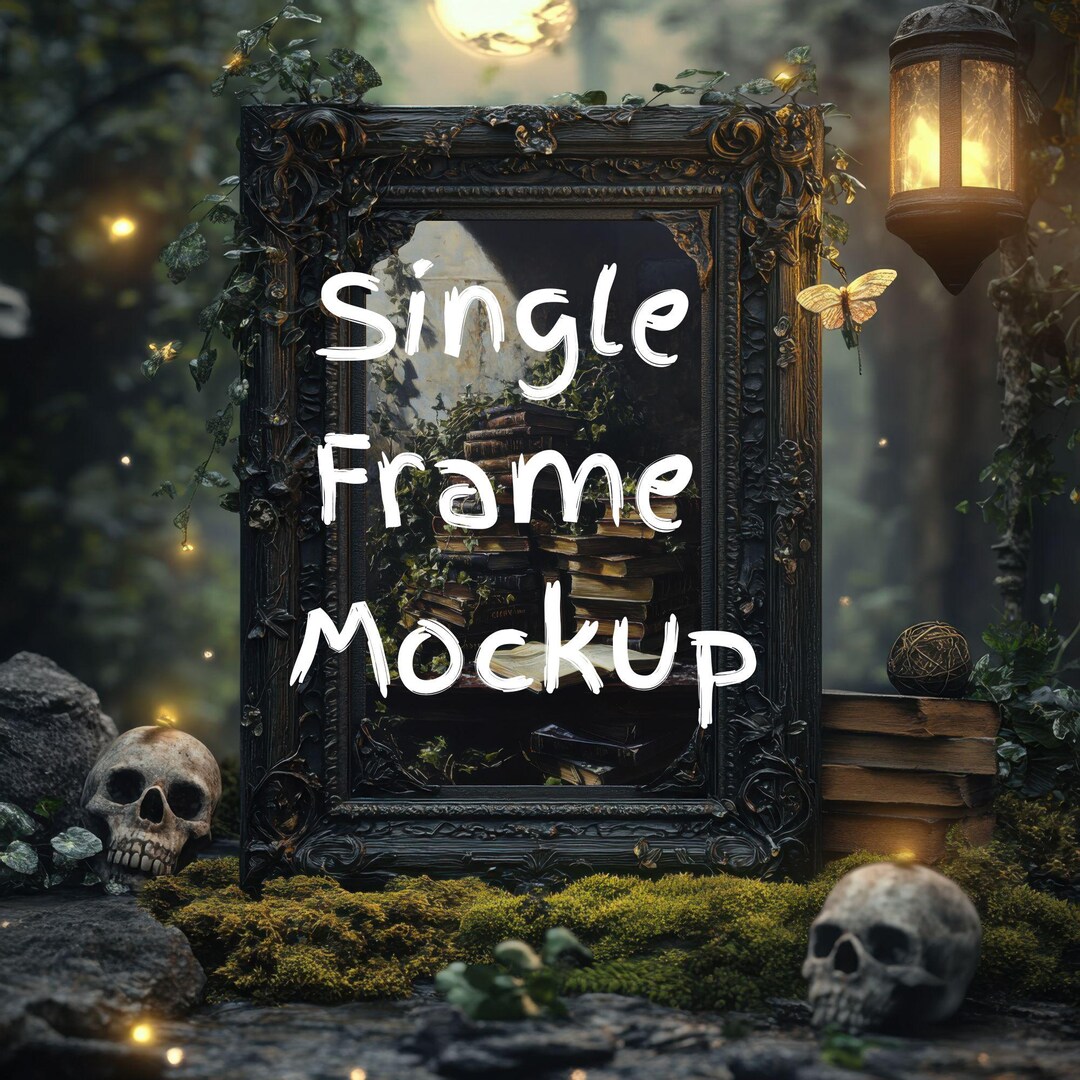Witchy Dark Gothic Vertical Frame Mockup | Dark Wooden Wall Art Display ...