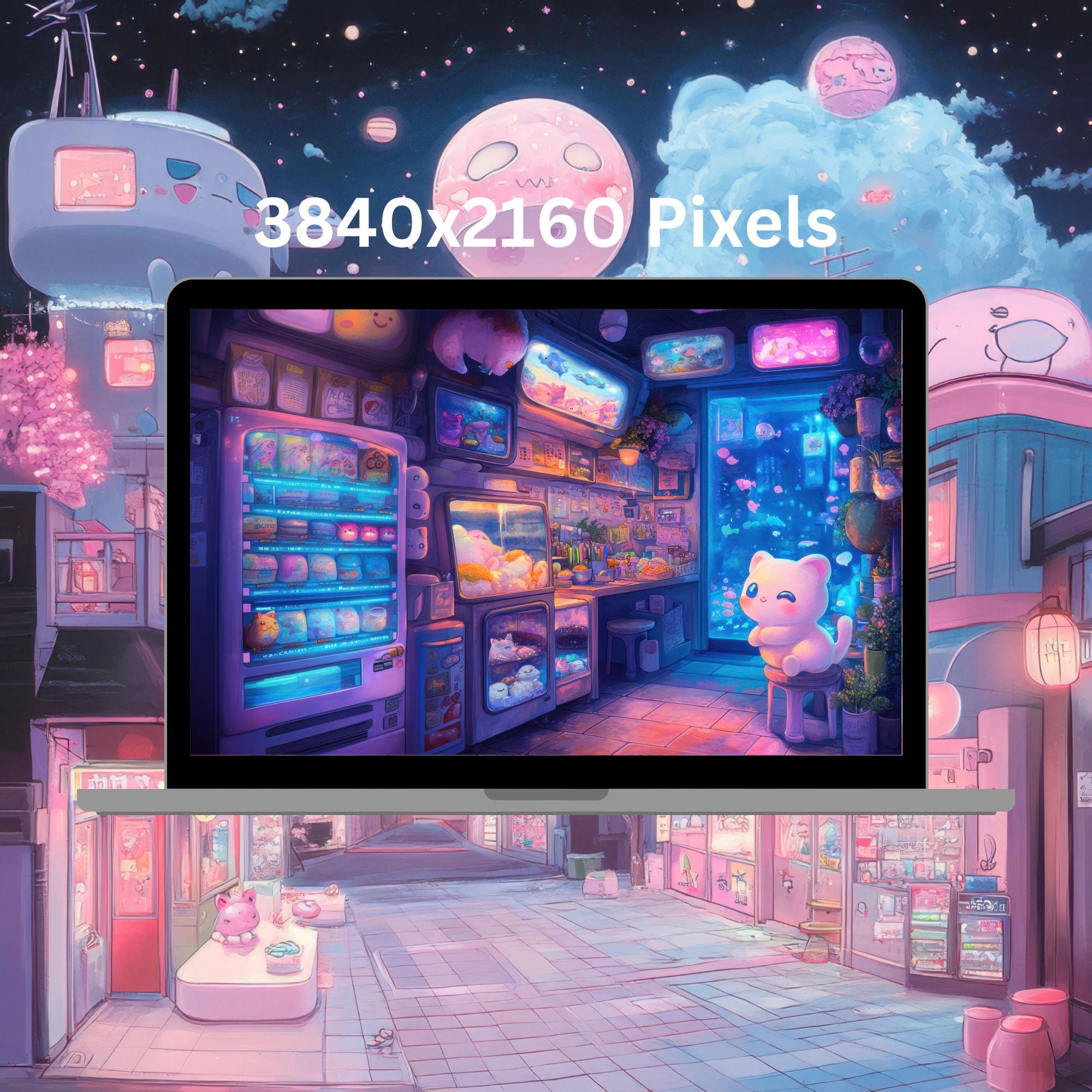 Kawaii Desktop Wallpaper | Cute Aesthetic Kawaii Background | Digital ...
