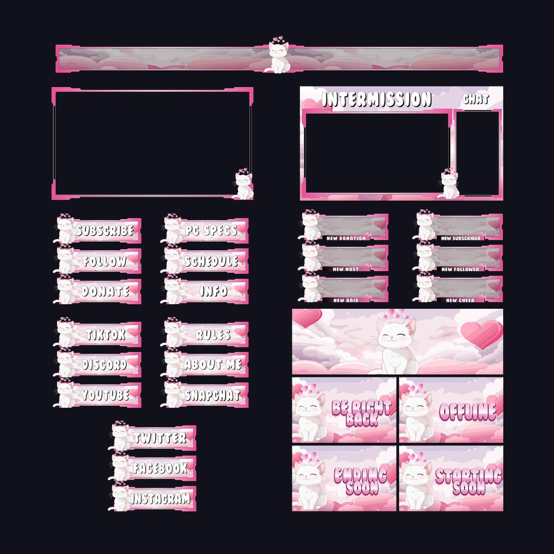 Animated Cat Twitch Overlay | Cute Twitch Alerts & Panels | Cosy Stream ...