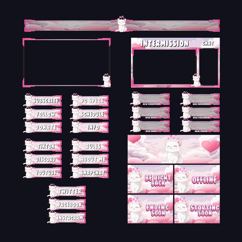 Animated Cat Twitch Overlay | Cute Twitch Alerts & Panels | Cosy Stream ...