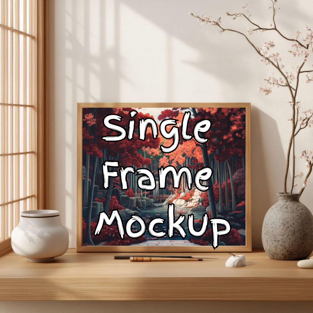 Horizontal Japanese Wall Art Frame Mockup | Wooden Poster Display ...