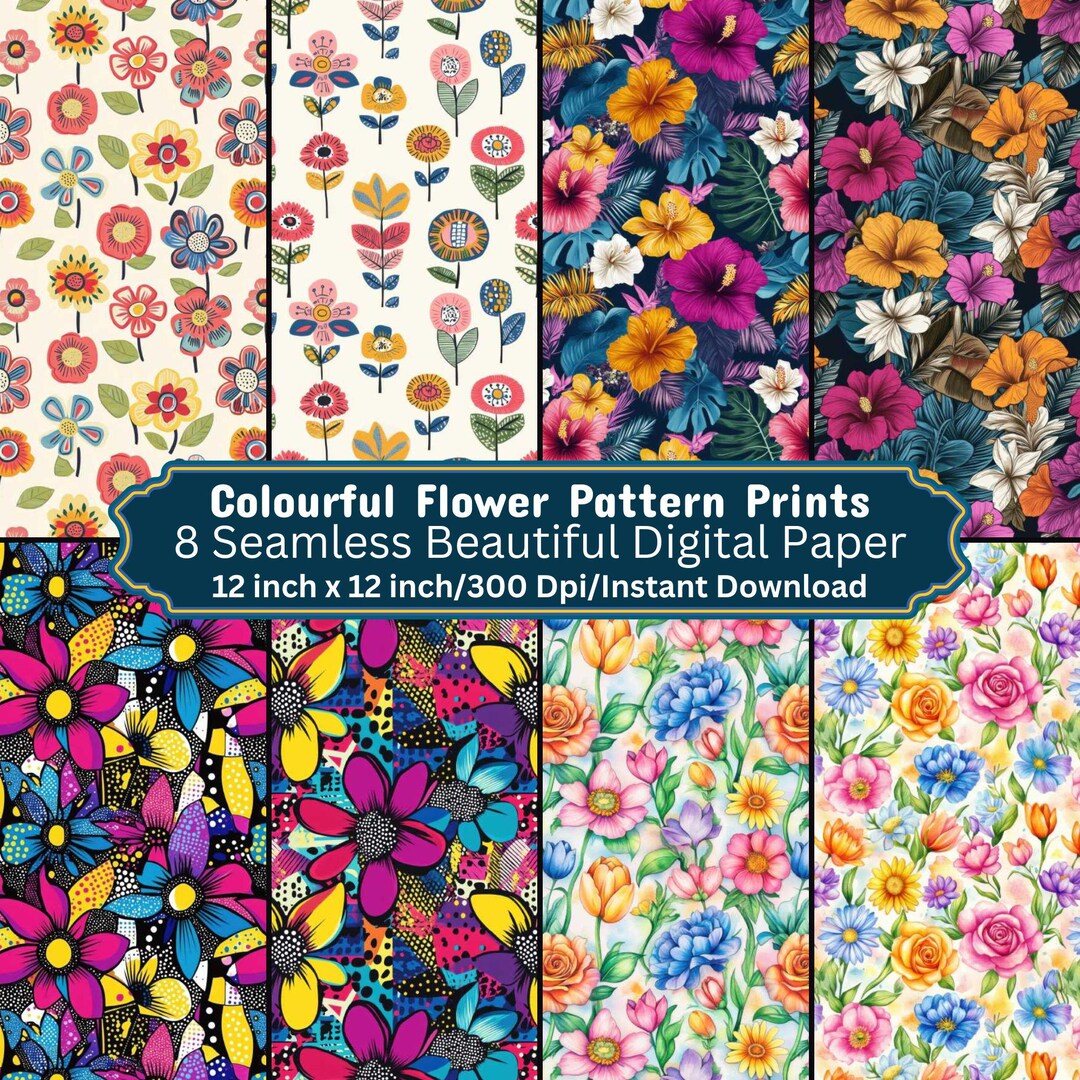 Colourful Flower Pattern Digital Paper | Seamless Floral Design for ...