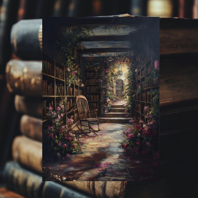 Dark Academia Romance Library Art Print | Gothic Library Wall Decor ...