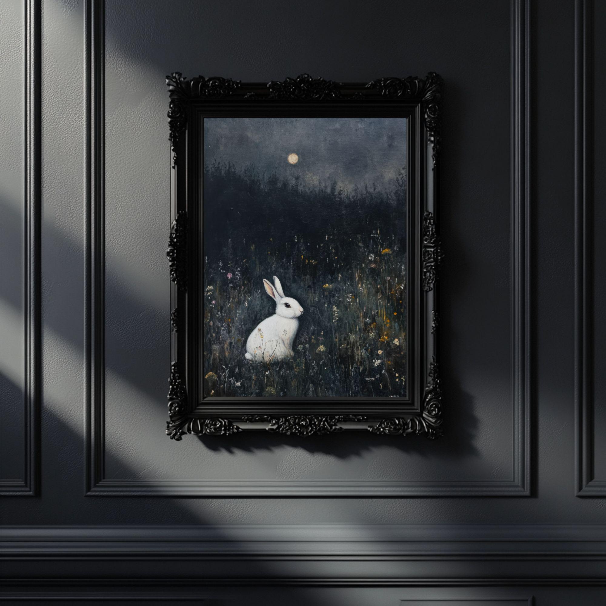 Gothic White Rabbit Art Print | Bunny Cottagecore Wall Decor | Dark ...