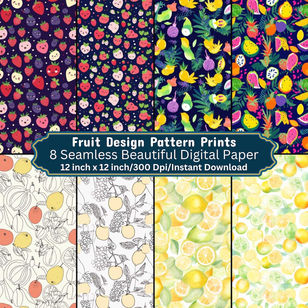 Tropical Fruit Pattern Digital Paper | Seamless Fruit Print ...