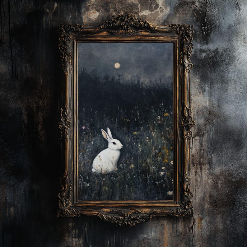 Gothic White Rabbit Art Print | Bunny Cottagecore Wall Decor | Dark ...