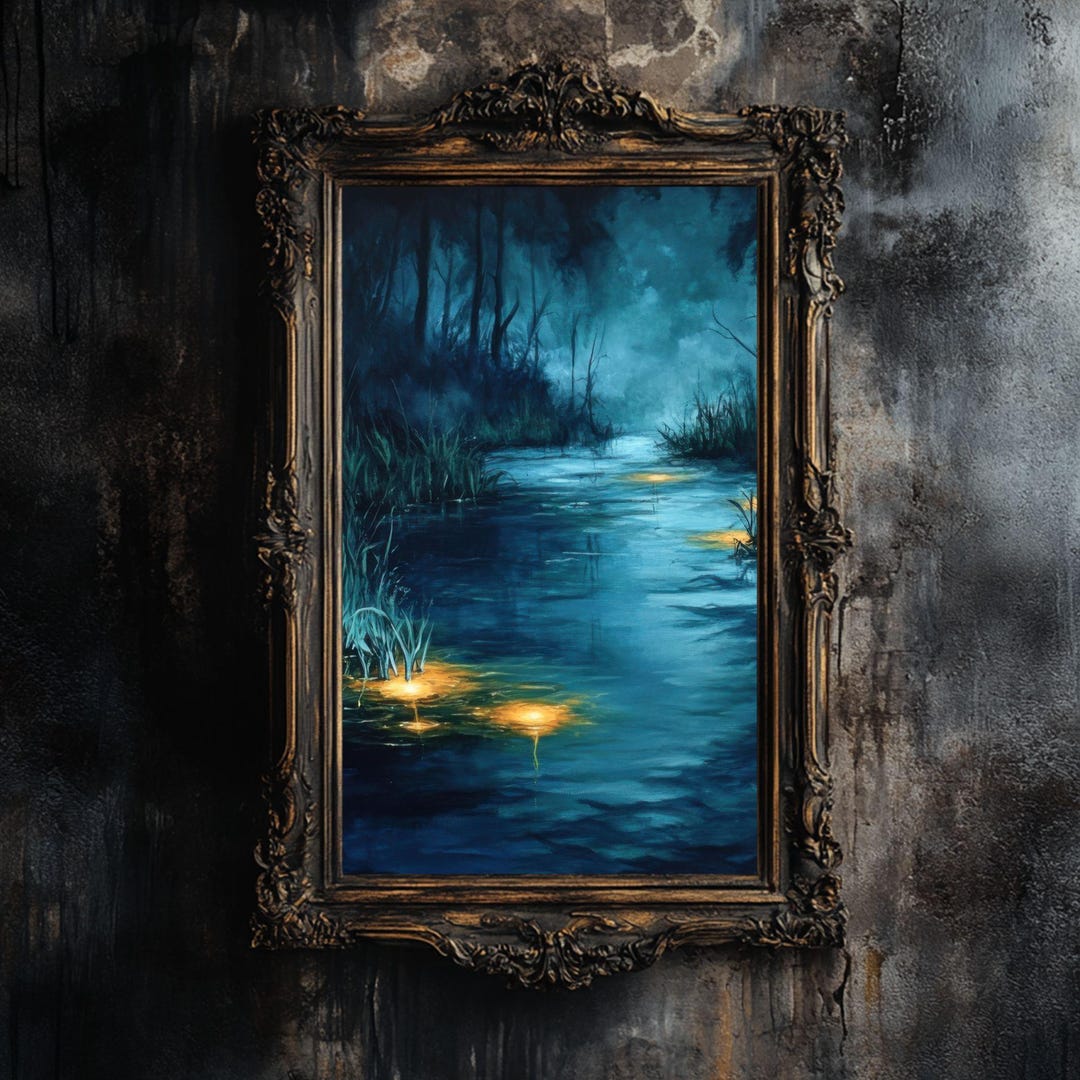 Gothic Blue Lake Art Print | Dark Academia Wall Decor | Cottagecore ...