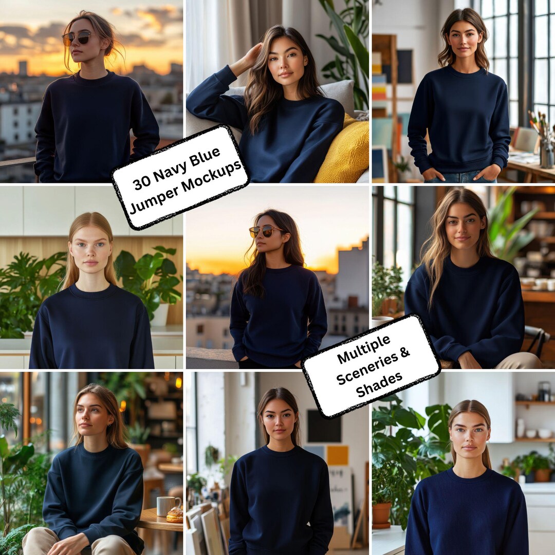 30 Womens Navy Blue Jumper Mockup | Digital Crewneck Sweatshirt ...