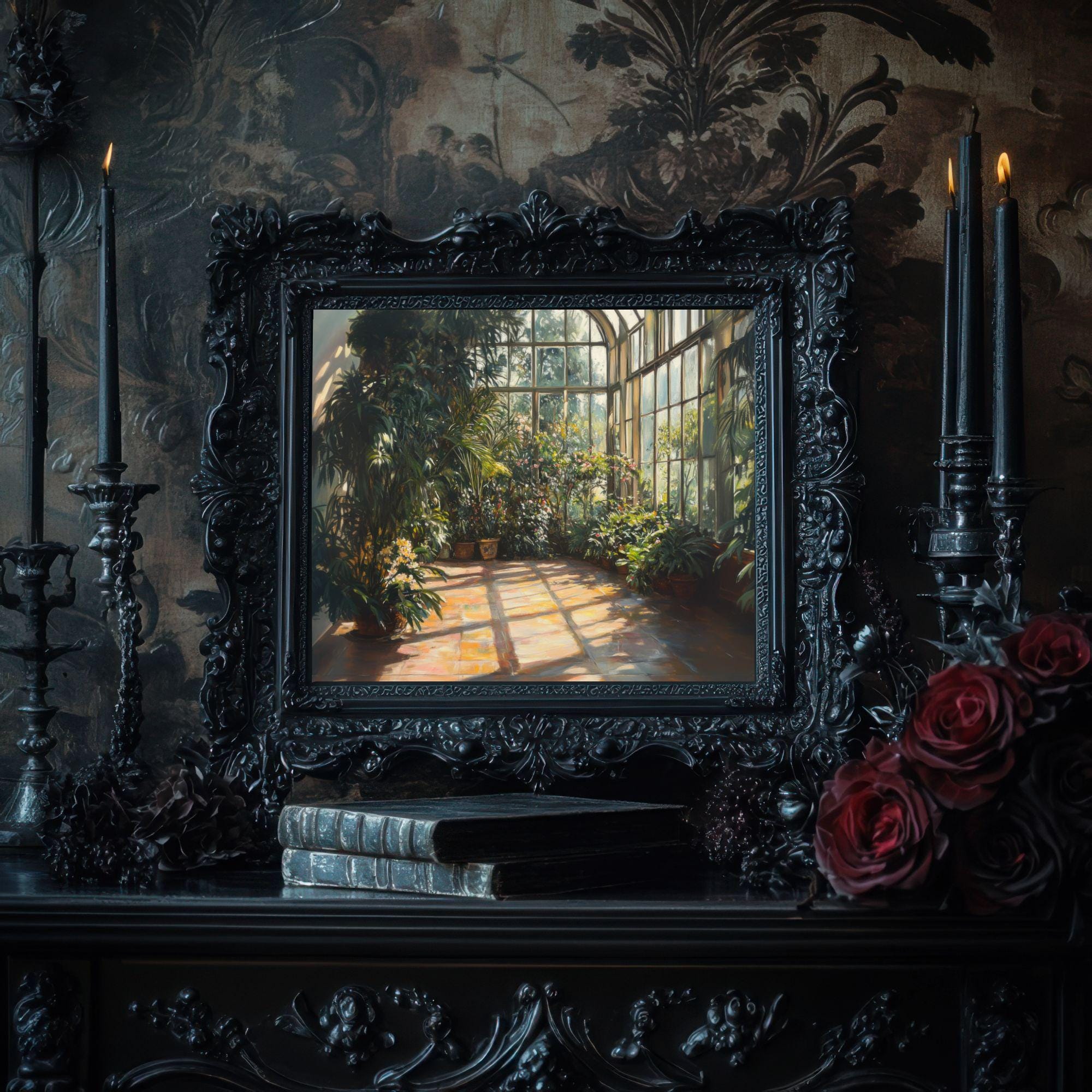 Dark Academia Horizontal Frame Mockup | Gothic Wooden Art Display ...