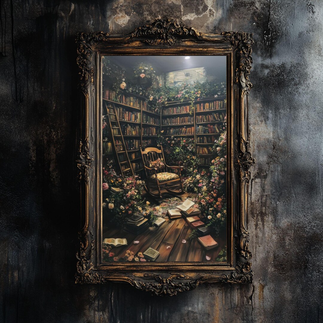 Dark Academia Library Scene Poster | Gothic Library Wall Art ...