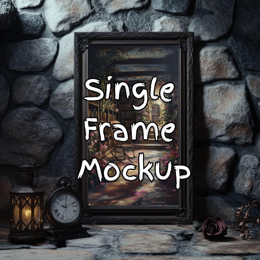 Dark Moody Academia Vertical Frame Mockup | Vintage Wooden Art Display ...