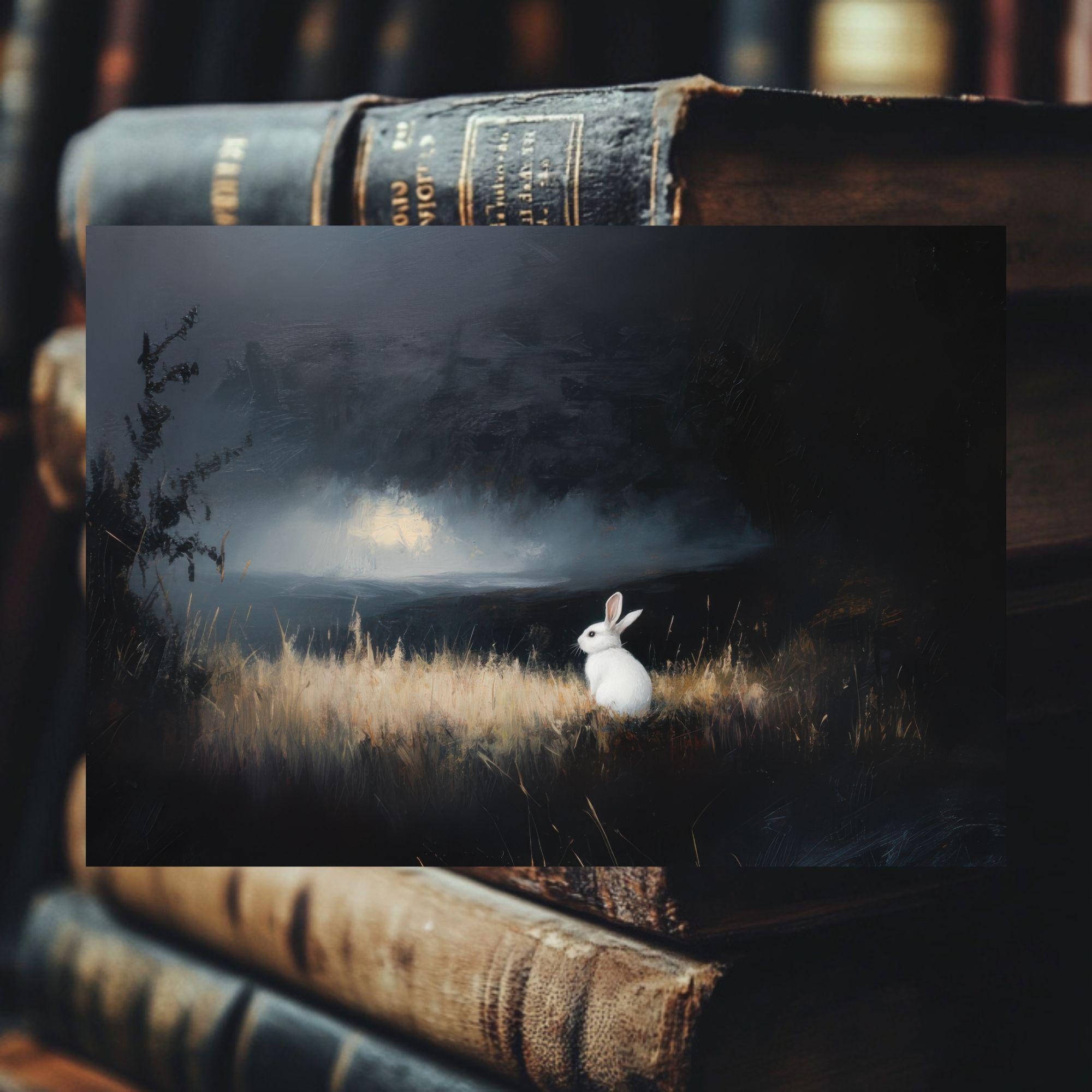Gothic White Bunny Rabbit Art Print | White Bunny Cottagecore Poster ...