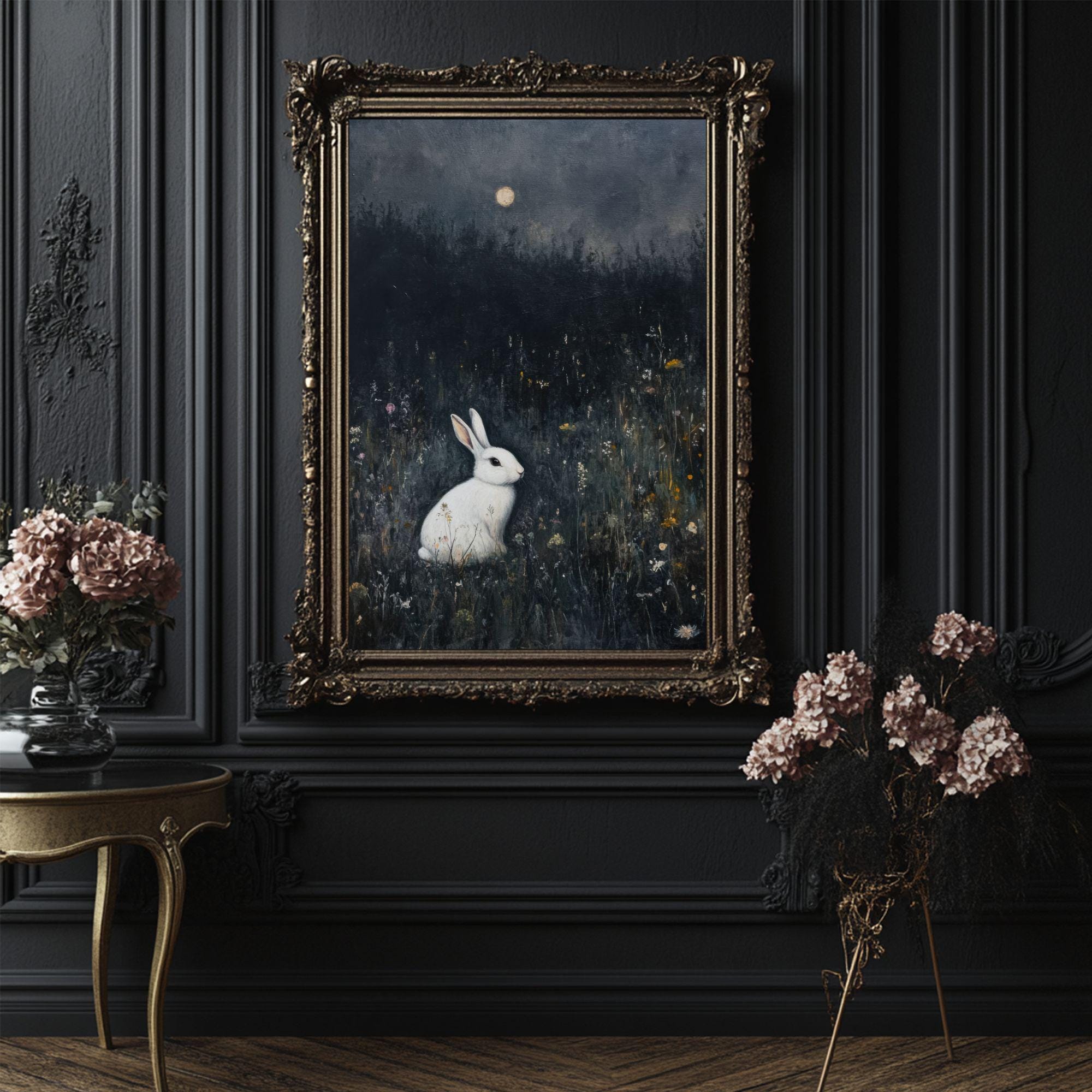 Gothic White Rabbit Art Print | Bunny Cottagecore Wall Decor | Dark ...