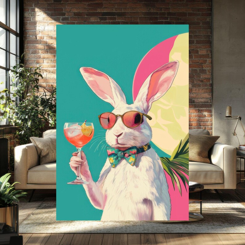 White Rabbit and Cocktail Digital Art Print | Funky Wall Art for Bars ...