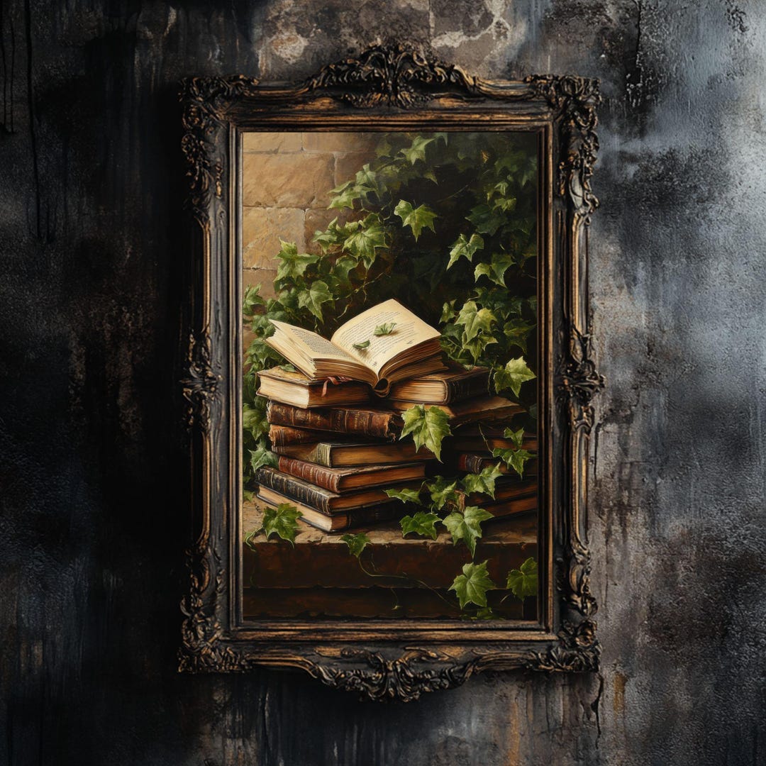 Gothic Bookshelf Wall Art Decor | Dark Academia Book Print ...