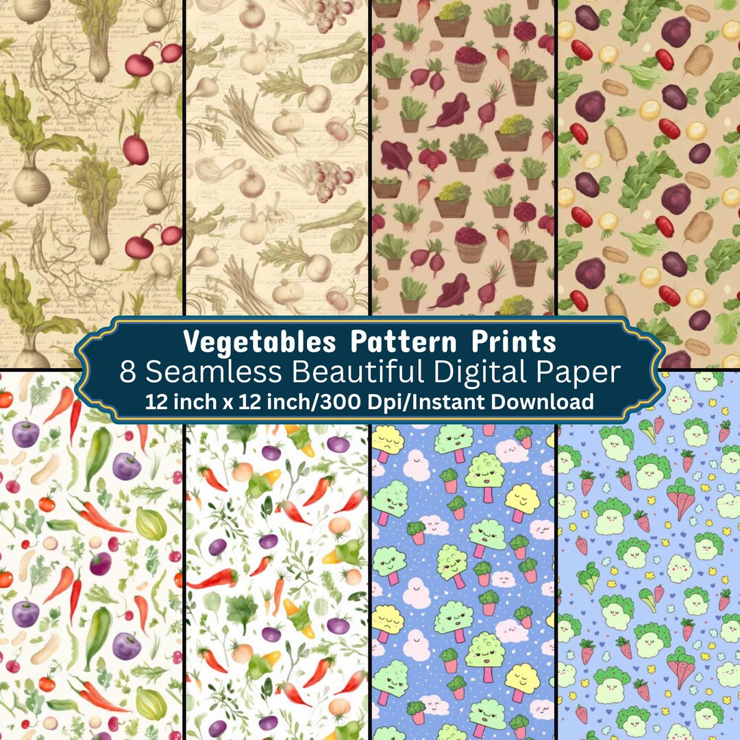 Vegetable Pattern Digital Paper | Seamless Veggie Print | Scrapbook ...