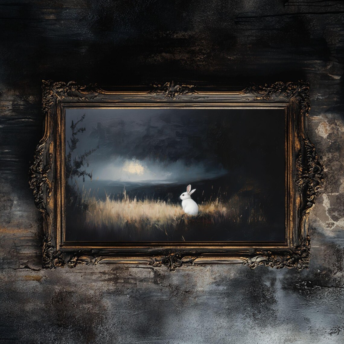 Gothic White Bunny Rabbit Art Print | White Bunny Cottagecore Poster ...
