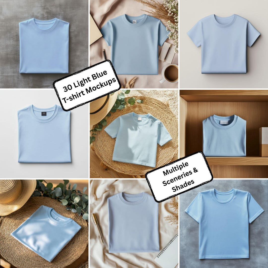 Light Blue T-shirt Mockup Set | Oversized, Folded & Flat Lay Comfort ...