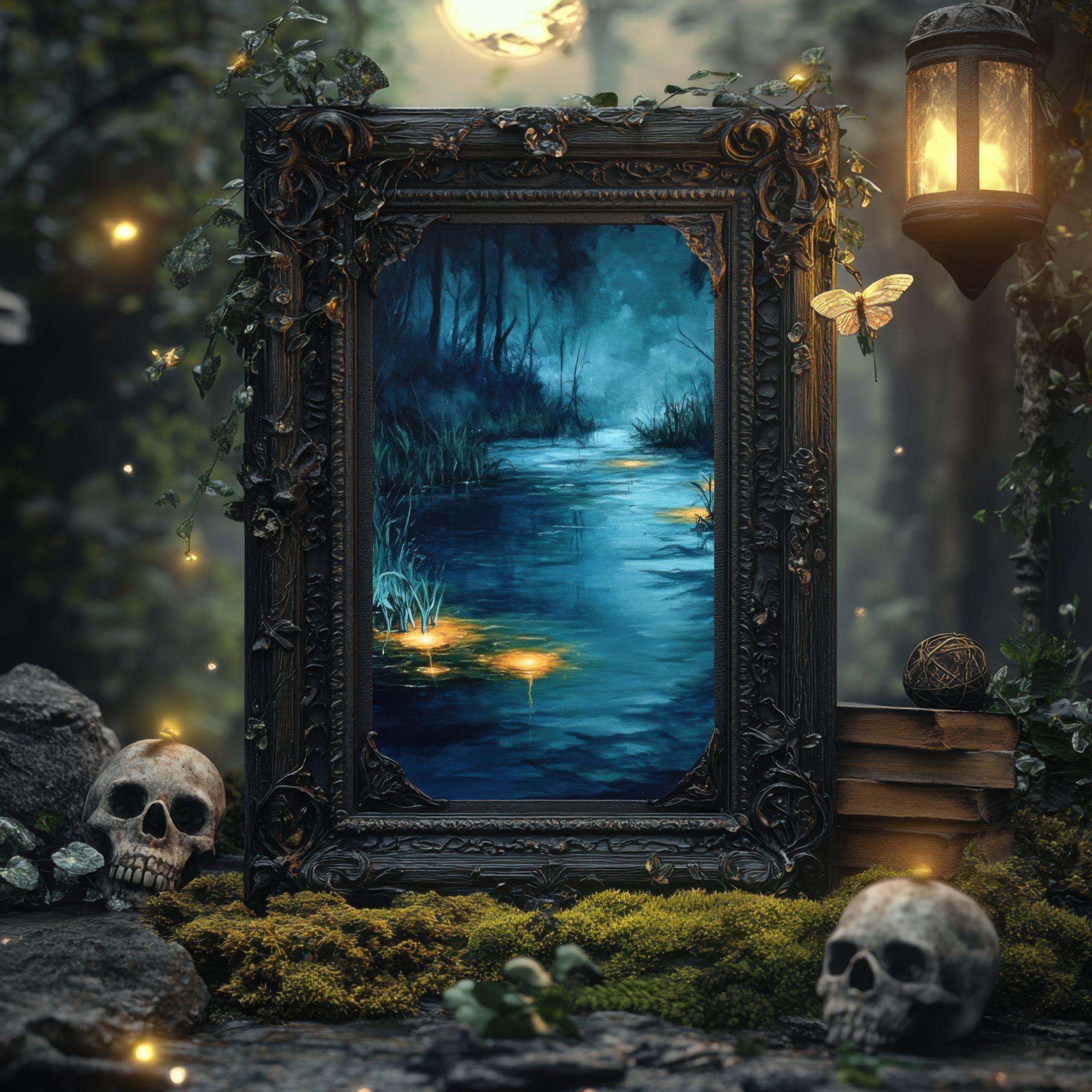 Witchy Dark Gothic Vertical Frame Mockup | Dark Wooden Wall Art Display ...