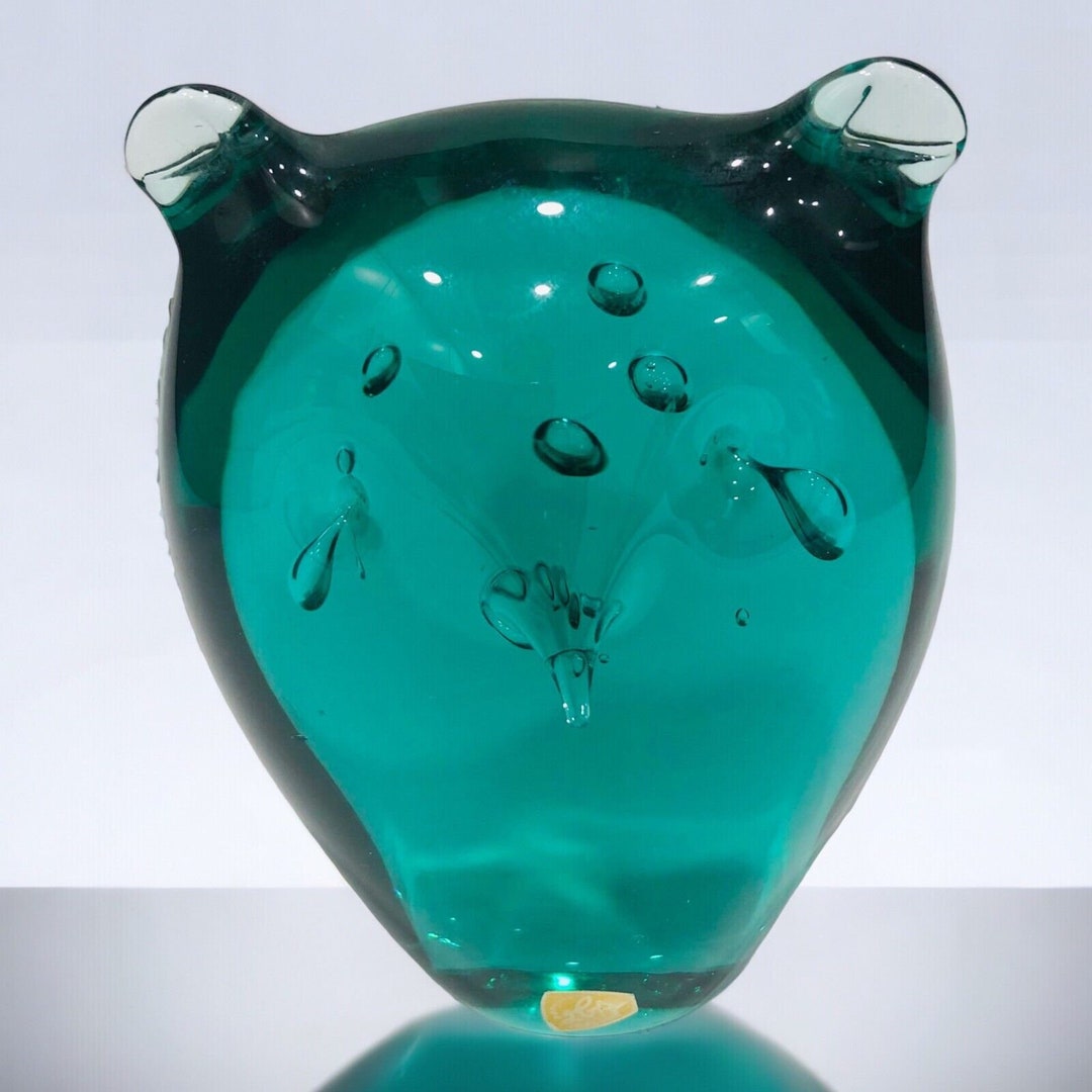 MCM Green Art Glass Owl Zelenzy Brod Sklo Designed by Miroslav Janku ...