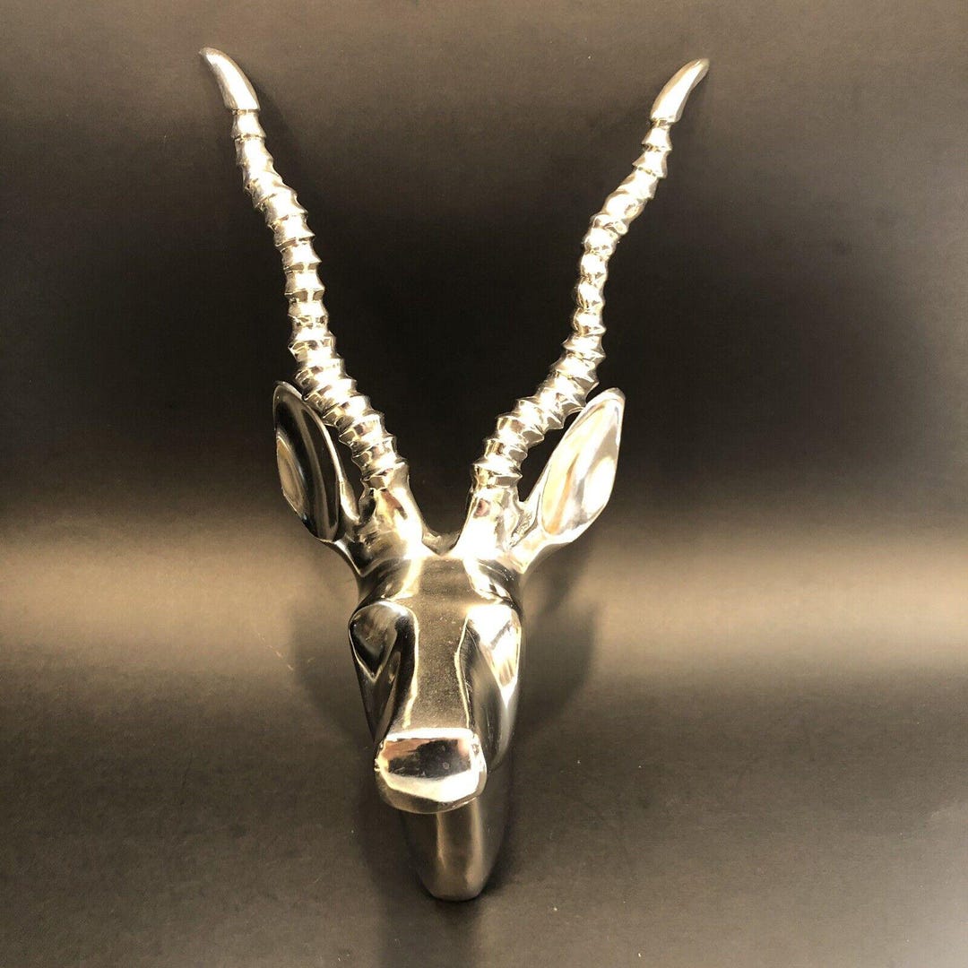 Wall Mounted Gazelle Antelope Head With Antlers Chrome Metal Sculpture ...