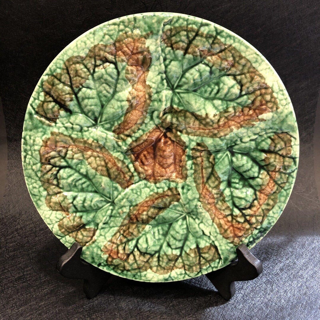 Antique Griffin Smith & Hill Majolica Pottery Leaf Plate Green Brown 9 Inch - Etsy