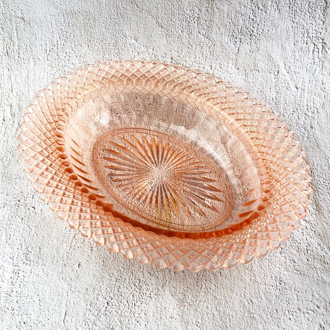 Miss America Pink Glass Oval Serving Vegetable Bowl Depression Pressed ...