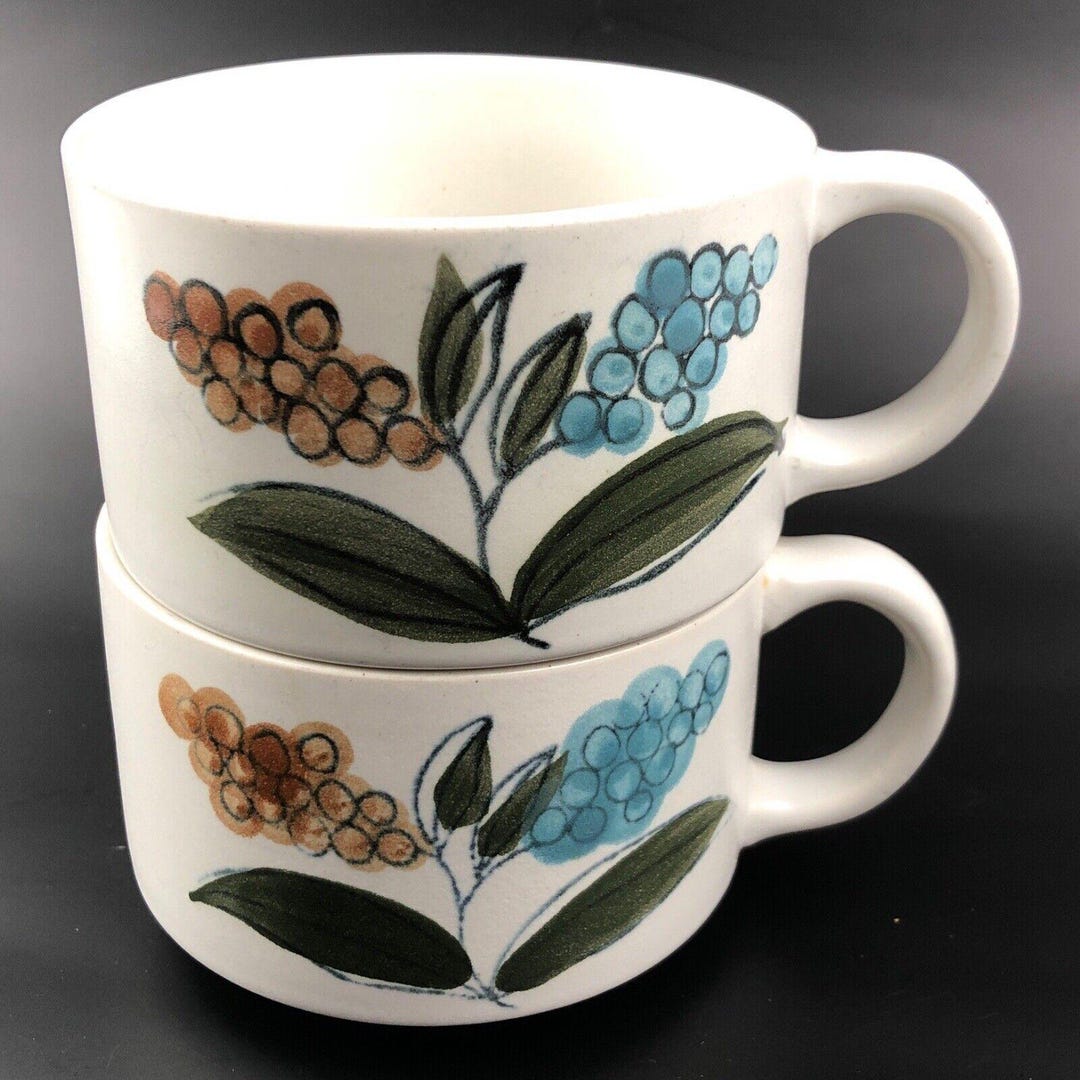 Stoneware Chowder Mugs Pottery Soup Cups With Handle Floral Design - Etsy