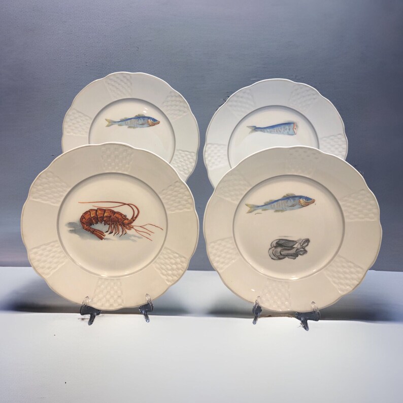 Vintage Porcelain Salad Plates Fish Lobster Seafood Design Vista Alegre ...
