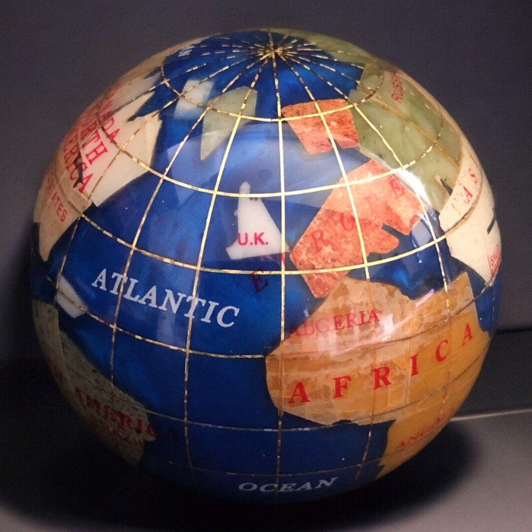 Cobalt Blue World Globe Earth Map Gemstone Paperweight Office Desk ...