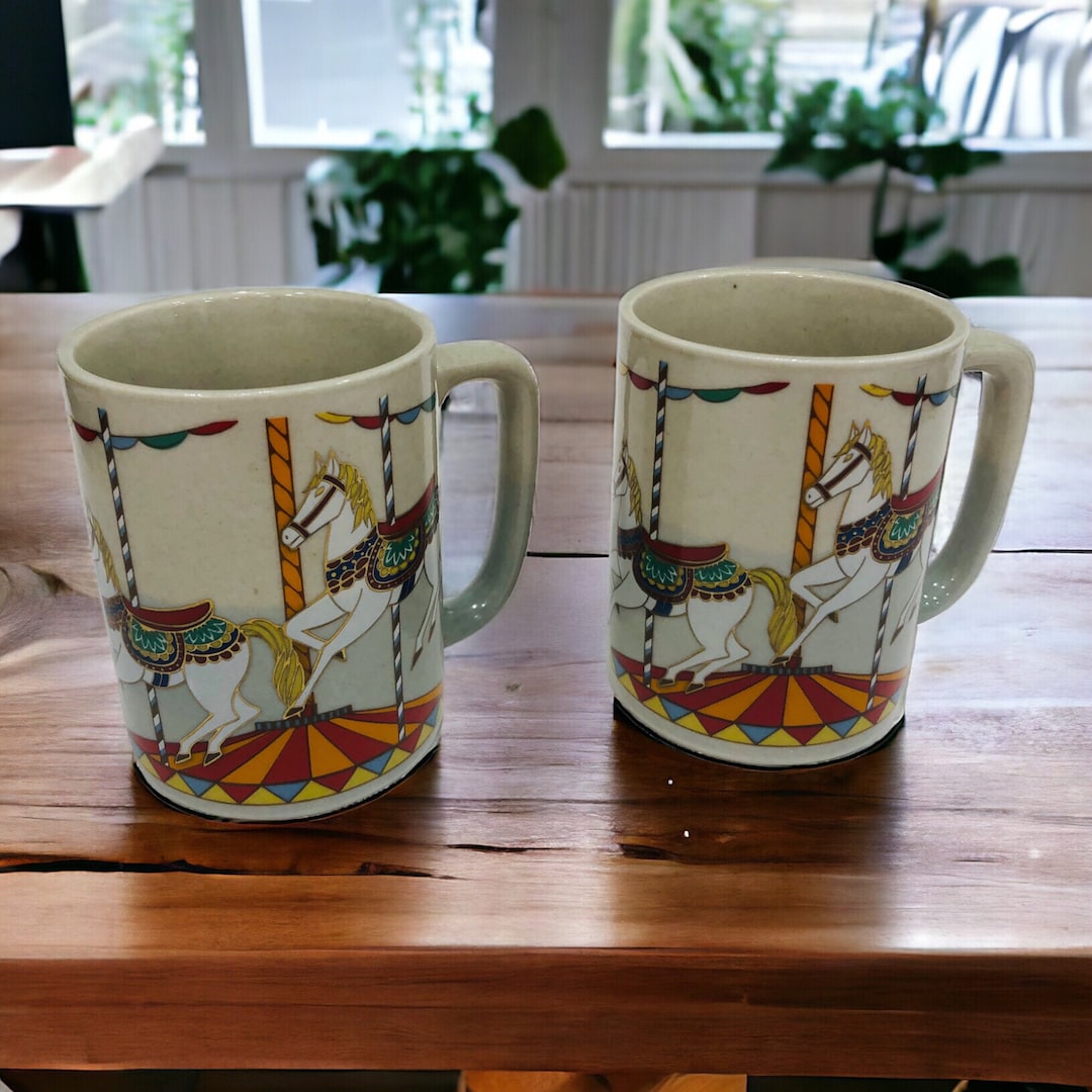 Vintage Otagiri Coffee Mugs Carousel Horses Pair Made in Japan - Etsy